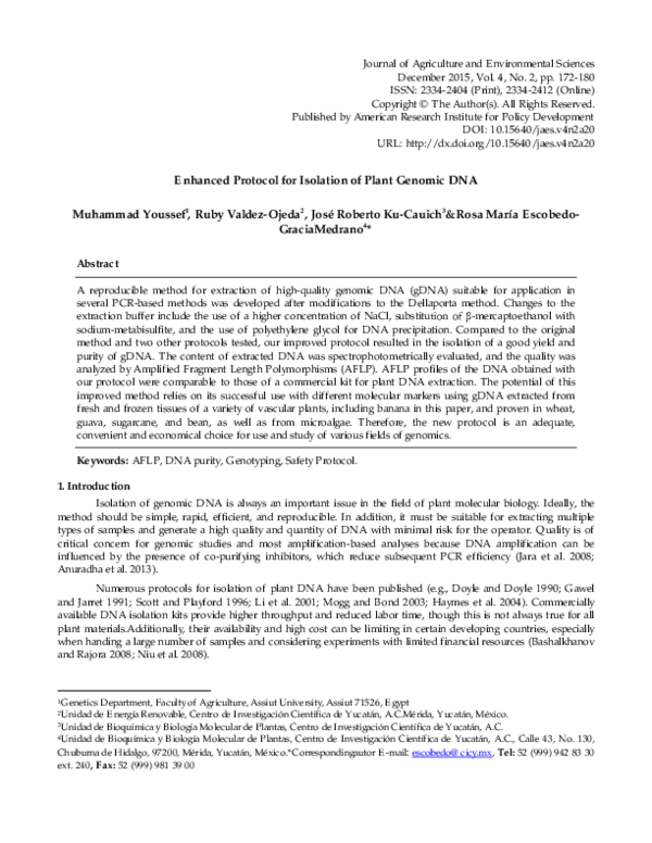 Pdf Enhanced Protocol For Isolation Of Plant Genomic Dna