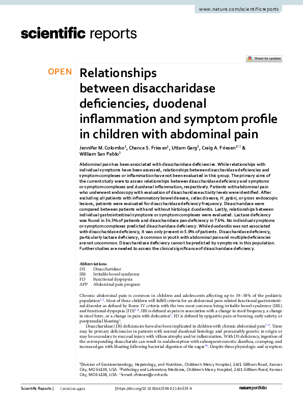 (PDF) Relationships between disaccharidase deficiencies, duodenal ...