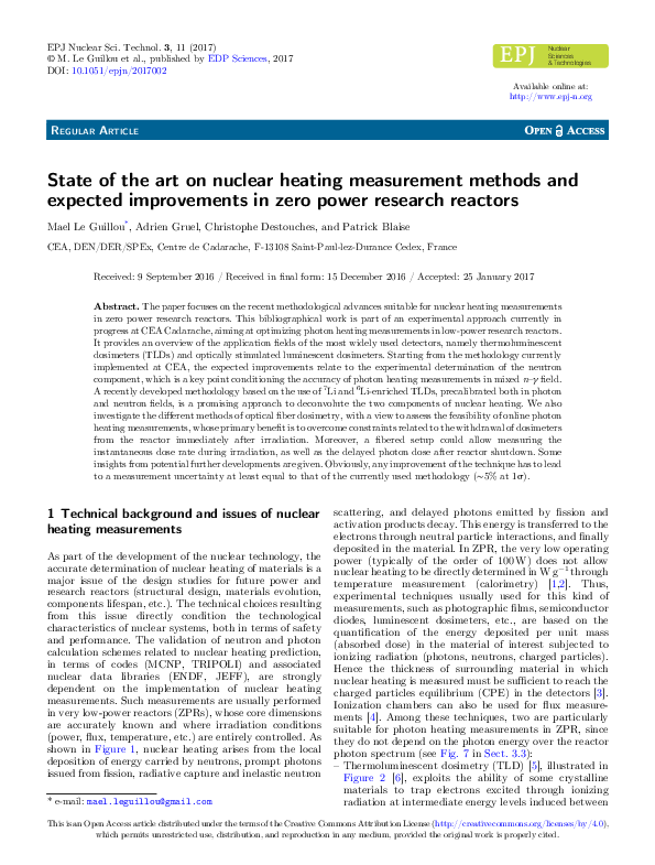 (PDF) State of the art on nuclear heating measurement methods and ...