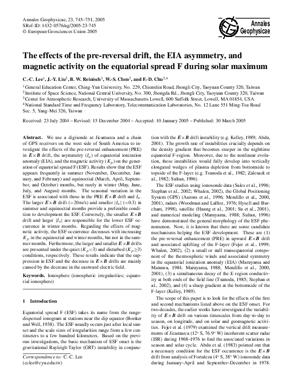 (PDF) The effects of the pre-reversal ExB drift, the EIA asymmetry, and ...
