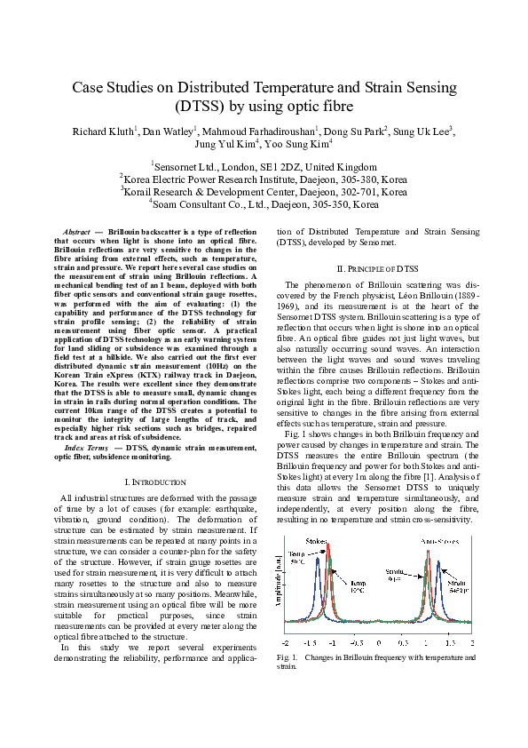 (PDF) Case Studies on Distributed Temperature and Strain Sensing (DTSS) by using optic fibre