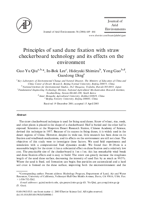 (PDF) Principles of sand dune fixation with straw checkerboard ...