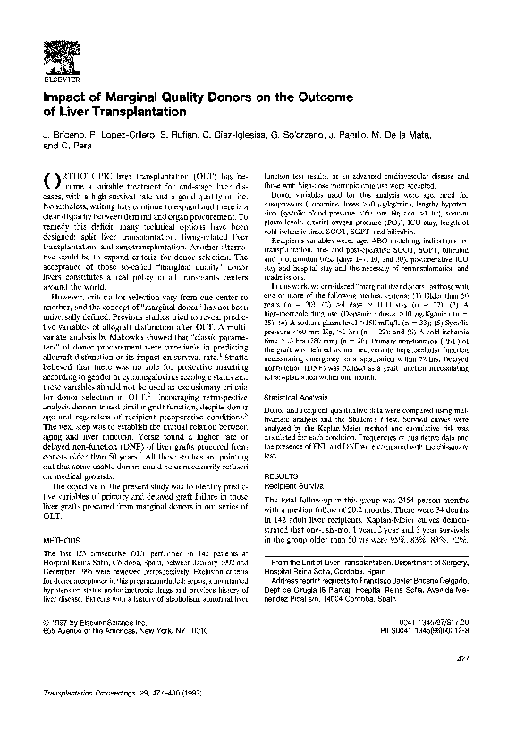 (PDF) Impact of marginal quality donors on the outcome of liver ...