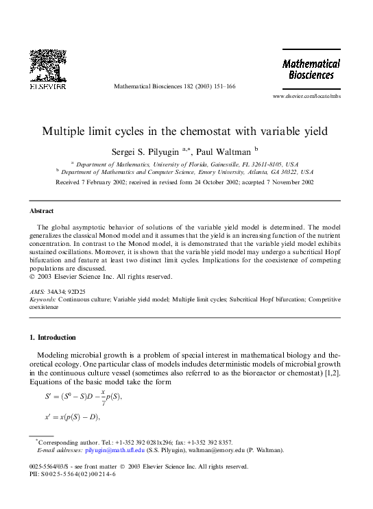 Pdf Multiple Limit Cycles In The Chemostat With Variable Yield