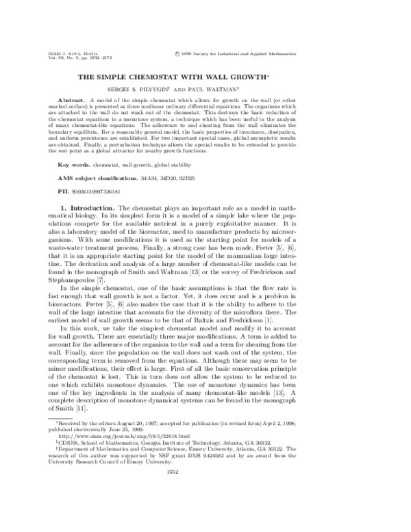 (PDF) The Simple Chemostat with Wall Growth