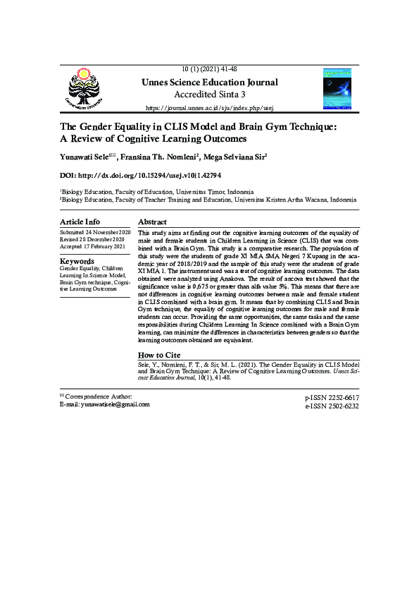 (PDF) The Gender Equality in CLIS Model and Brain Gym Technique: A ...