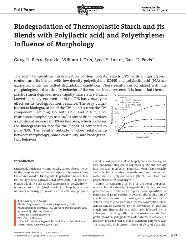(PDF) Biodegradation of Thermoplastic Starch and its Blends with Poly(lactic acid) and ...