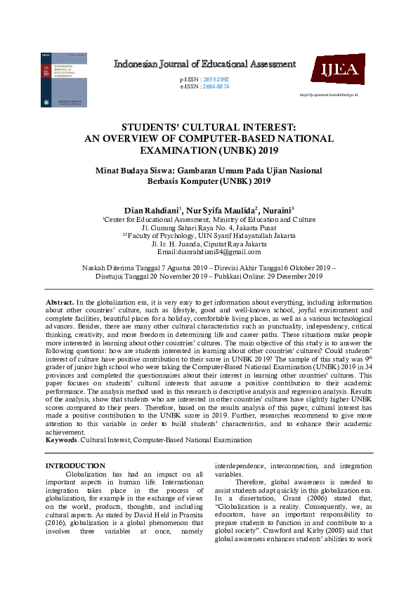 (PDF) Students’ Cultural Interest: An Overview of Computer-Based ...