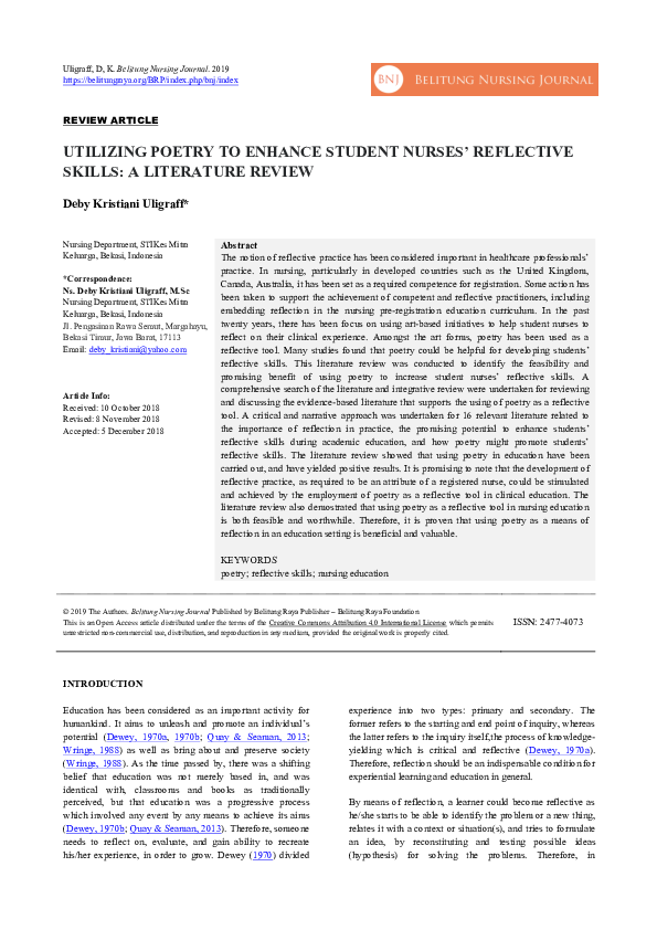 (PDF) Utilizing Poetry to Enhance Student Nurses’ Reflective Skills: A ...