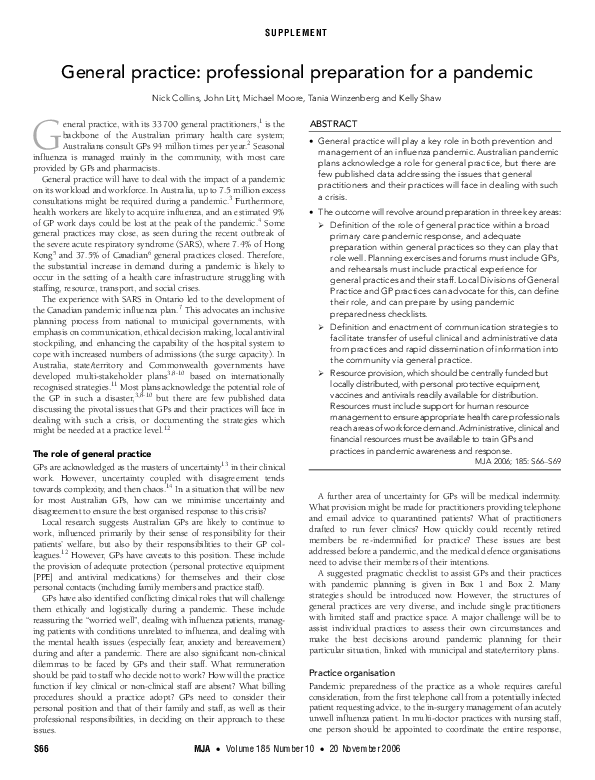(PDF) General practice: professional preparation for a pandemic