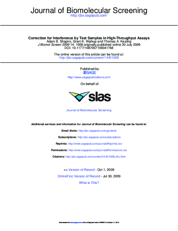 (PDF) Correction for Interference by Test Samples in High-Throughput Assays
