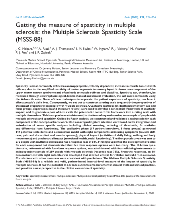 (PDF) Getting the measure of spasticity in multiple sclerosis: the ...