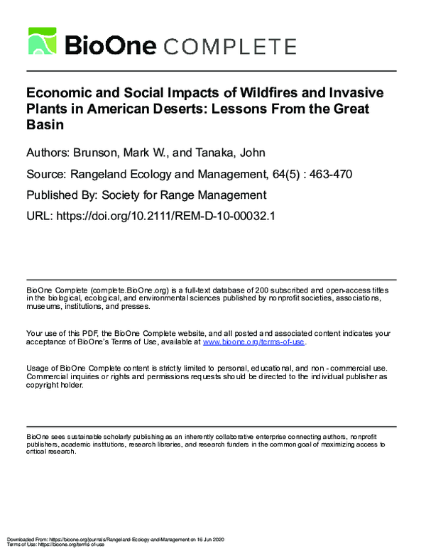 (PDF) Economic and Social Impacts of Wildfires and Invasive Plants in ...