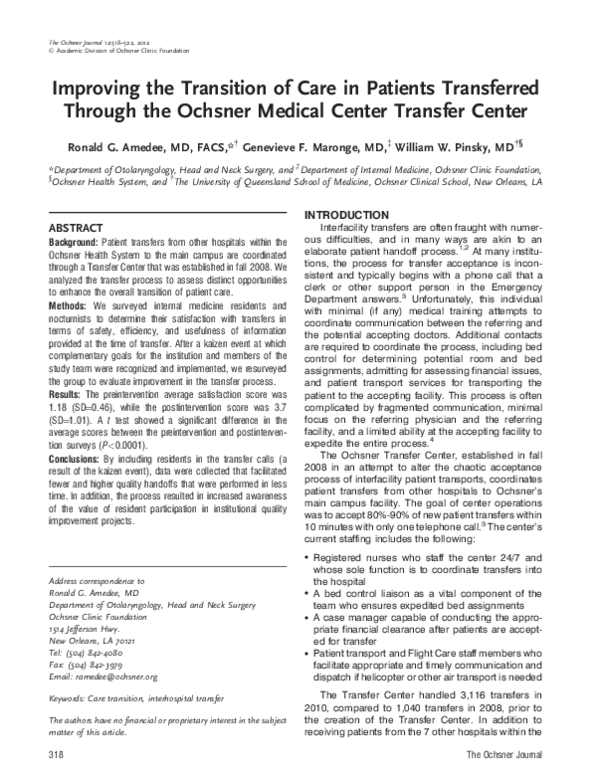 (PDF) Improving the transition of care in patients transferred through ...