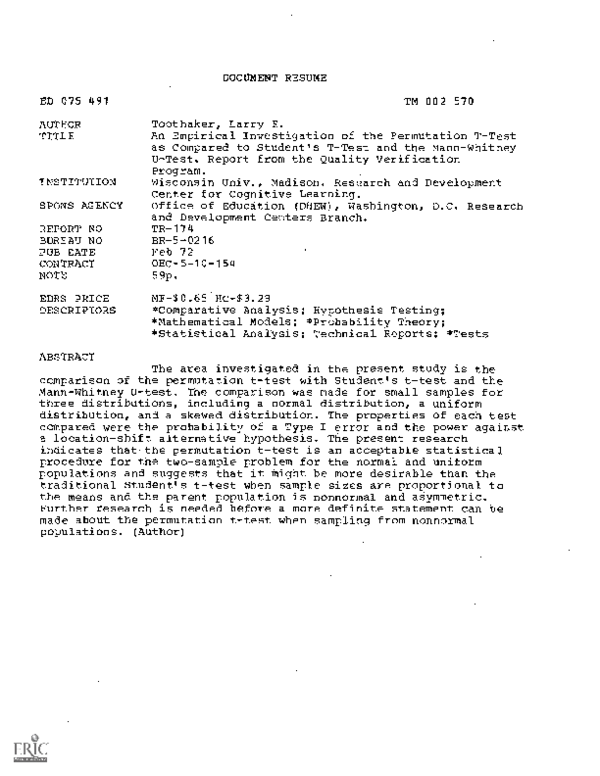 Pdf An Empirical Investigation Of The Permutation T Test