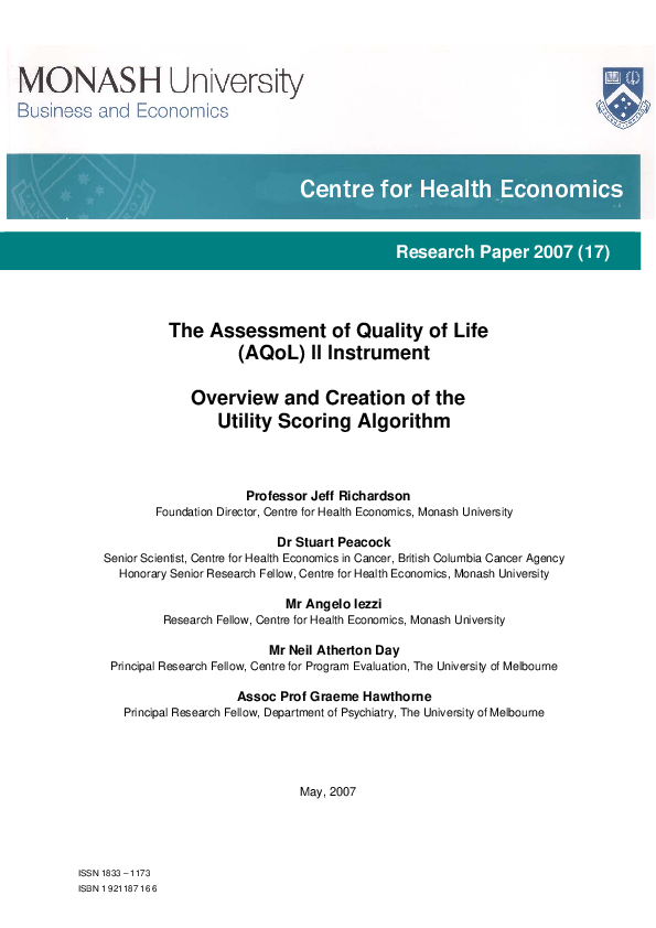 (PDF) The Assessment of Quality of Life (AQoL) II Instrument: Overview ...