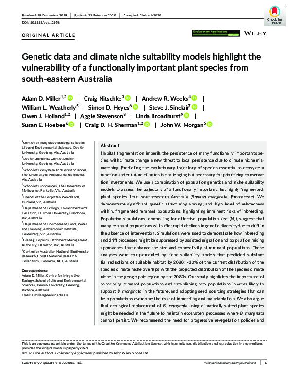 (PDF) Genetic data and climate niche suitability models highlight the ...