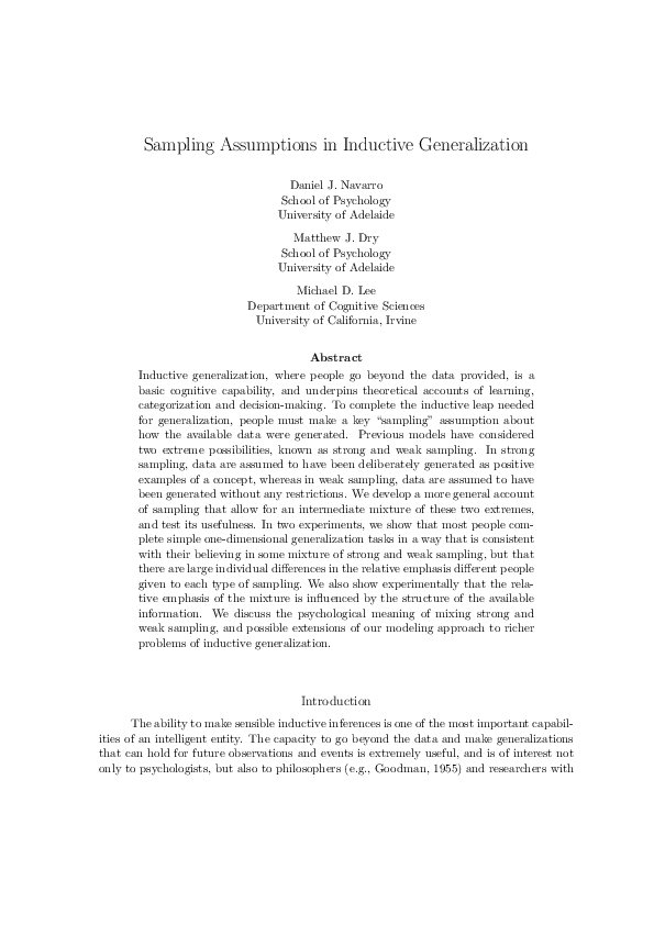 Pdf Sampling Assumptions In Inductive Generalization