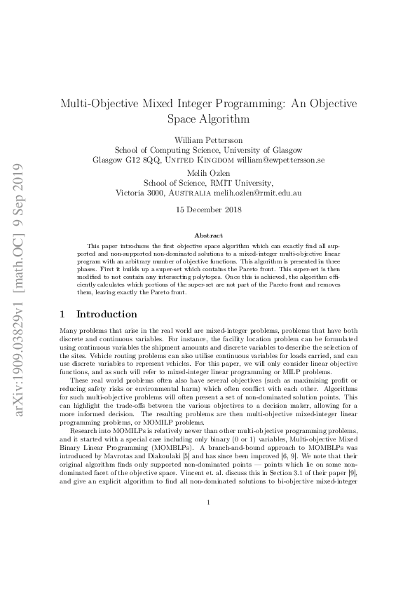 (PDF) Multi-objective mixed integer programming: An objective space algorithm