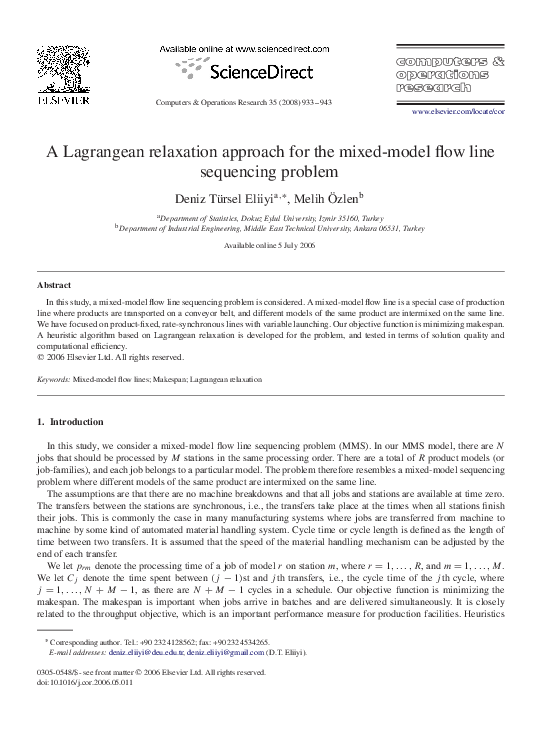 (PDF) A Lagrangean relaxation approach for the mixed-model flow line ...