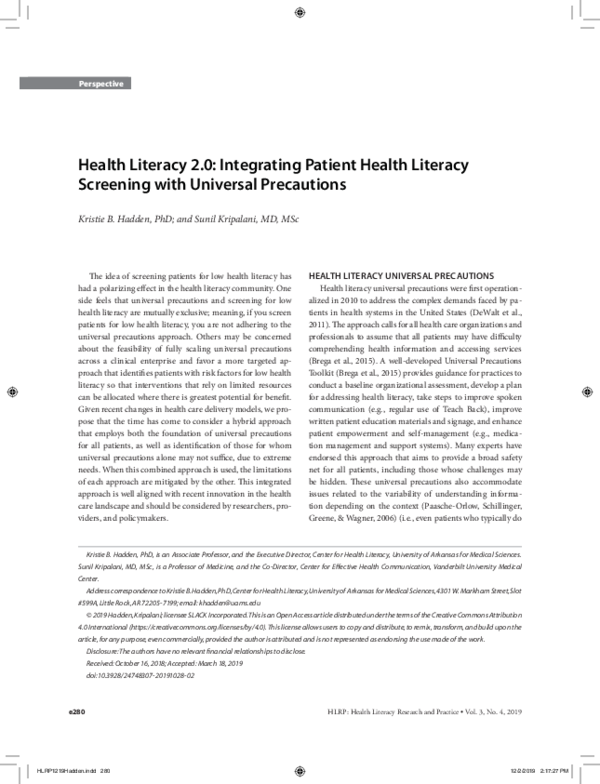 (PDF) Health Literacy 2.0: Integrating Patient Health Literacy ...