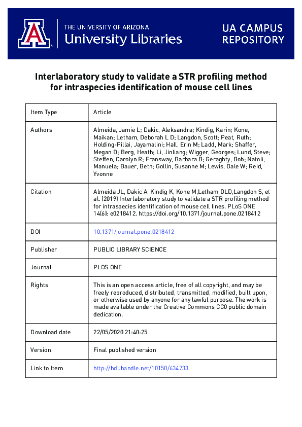 (PDF) Interlaboratory study to validate a STR profiling method for intraspecies identification ...