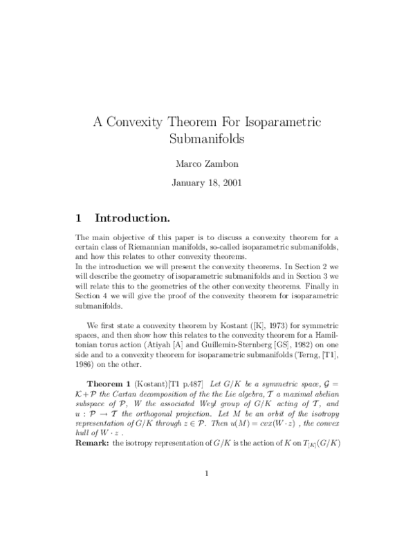 (PDF) A Convexity Theorem For Isoparametric Submanifolds