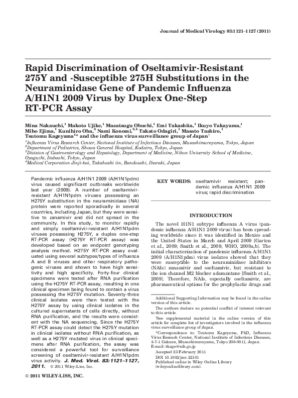 (PDF) Rapid discrimination of oseltamivir-resistant 275Y and ...