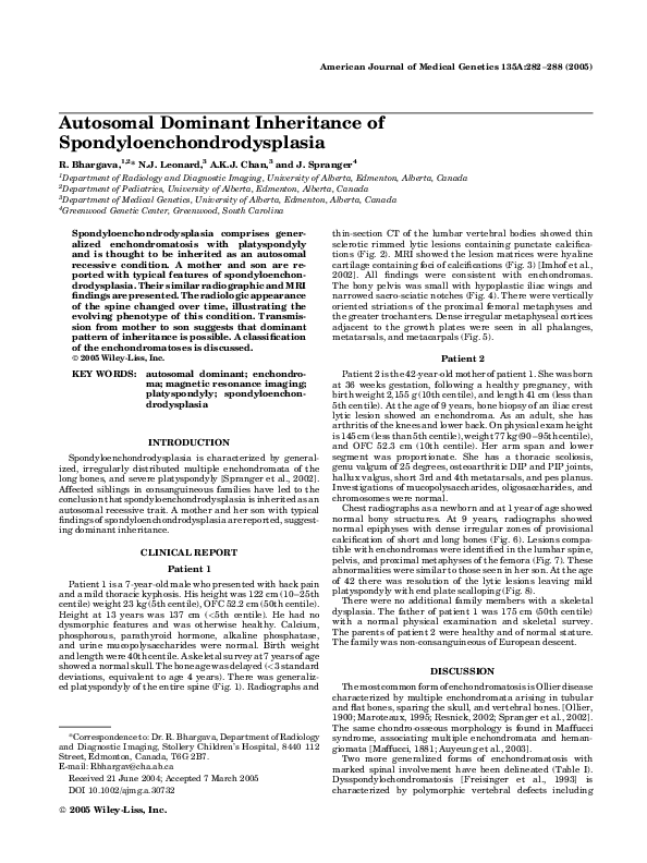 (PDF) Autosomal dominant inheritance of spondyloenchondrodysplasia