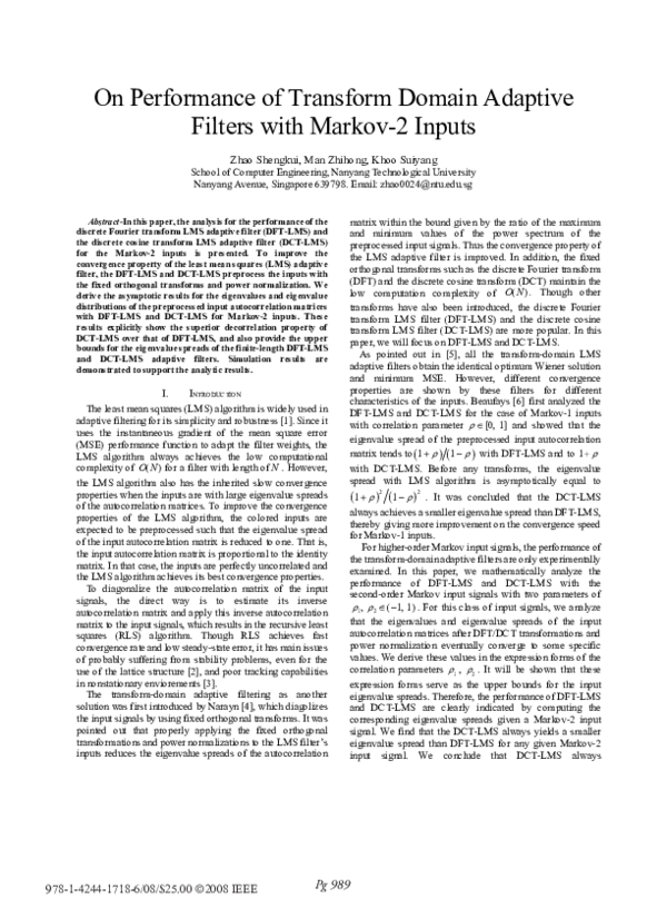 (PDF) On performance of transform domain adaptive filters with Markov-2 ...