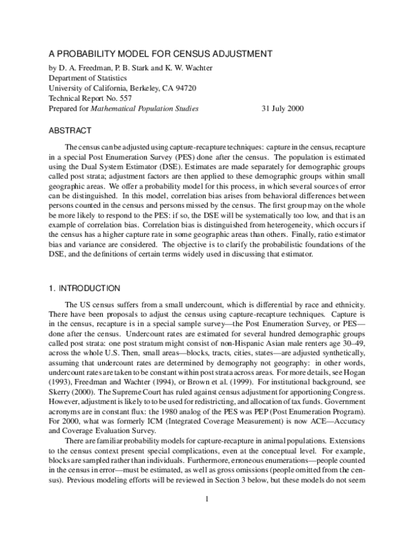 (PDF) A probability model for census adjustment