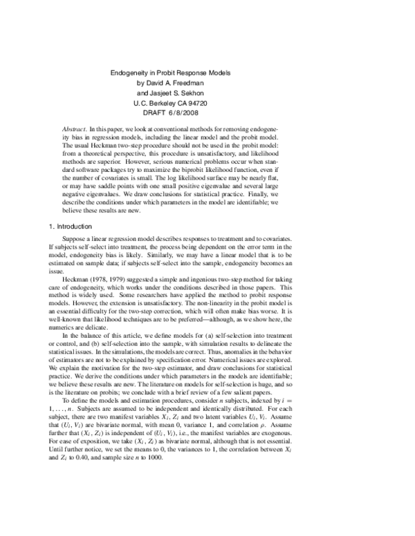 (PDF) Endogeneity in Probit Response Models