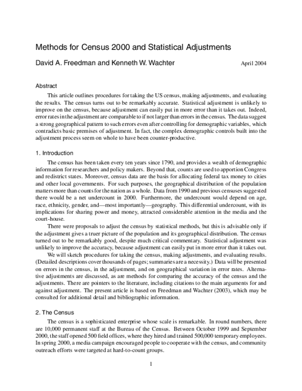 (PDF) Methods for Census 2000 and Statistical Adjustments