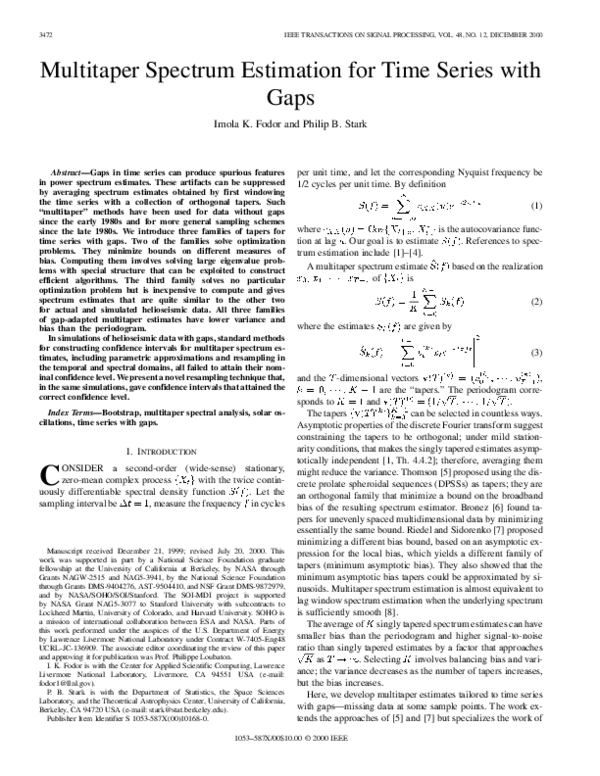 Pdf Multitaper Spectrum Estimation For Time Series With Gaps Philip