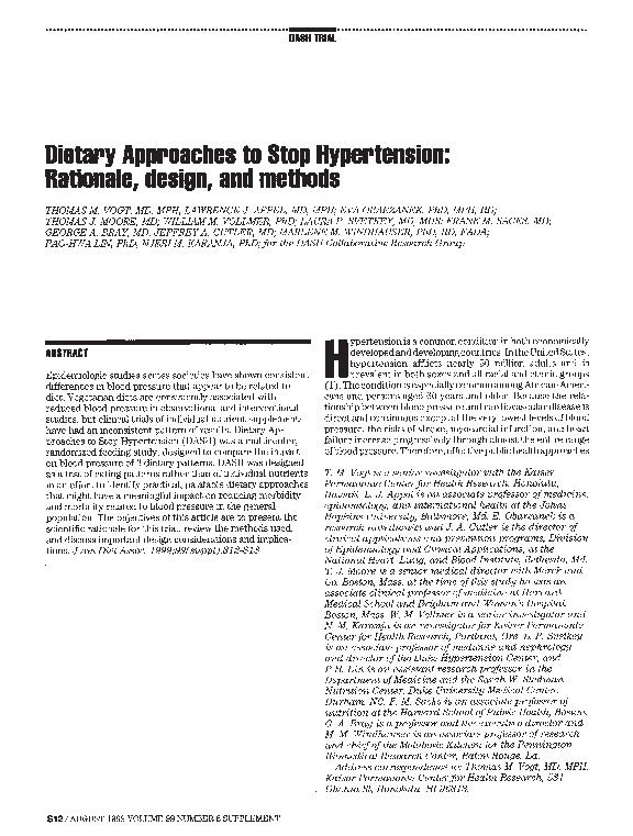 (PDF) Dietary Approaches to Stop Hypertension: rationale, design, and ...