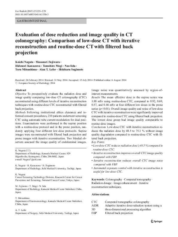 Pdf Evaluation Of Dose Reduction And Image Quality In Ct Colonography Comparison Of Low Dose