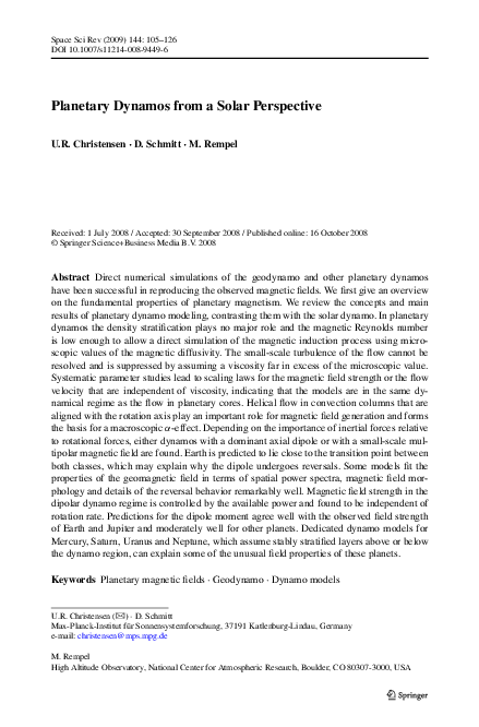 (PDF) Planetary Dynamos from a Solar Perspective