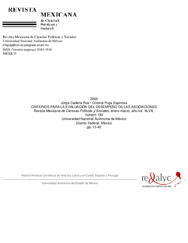 (PDF) Criterios para la evaluación del desempeño de las asociaciones