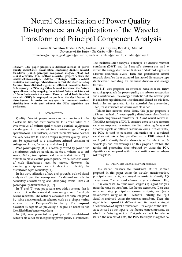 Pdf Neural Classification Of Power Quality Disturbances Using Wavelet Transform And Principal