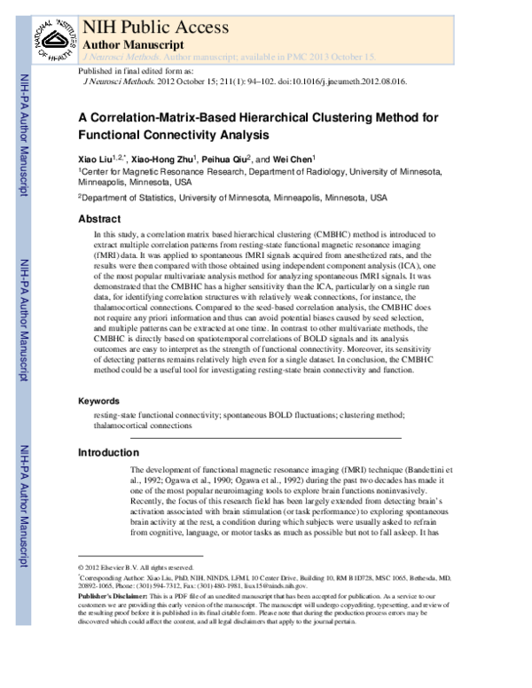 Pdf A Correlation Matrix Based Hierarchical Clustering Method For 2875