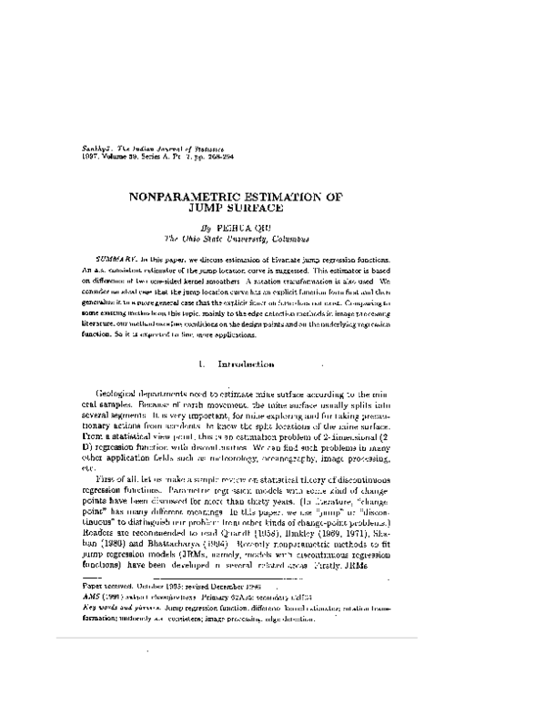 Pdf Nonparametric Estimation Of Jump Surface Peihua Qiu