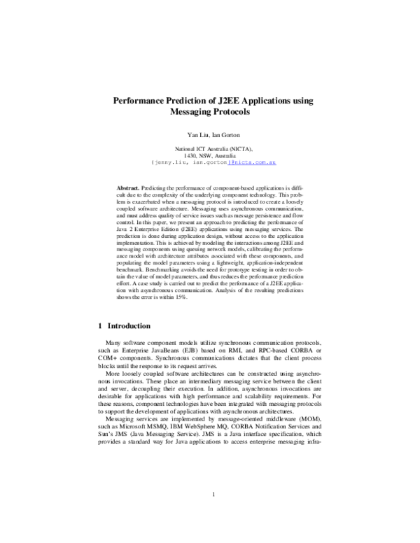Pdf Performance Prediction Of J2ee Applications Using Messaging Protocols