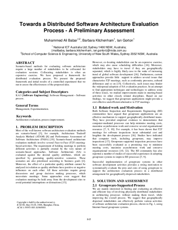 (PDF) Towards a distributed software architecture evaluation process: a preliminary assessment
