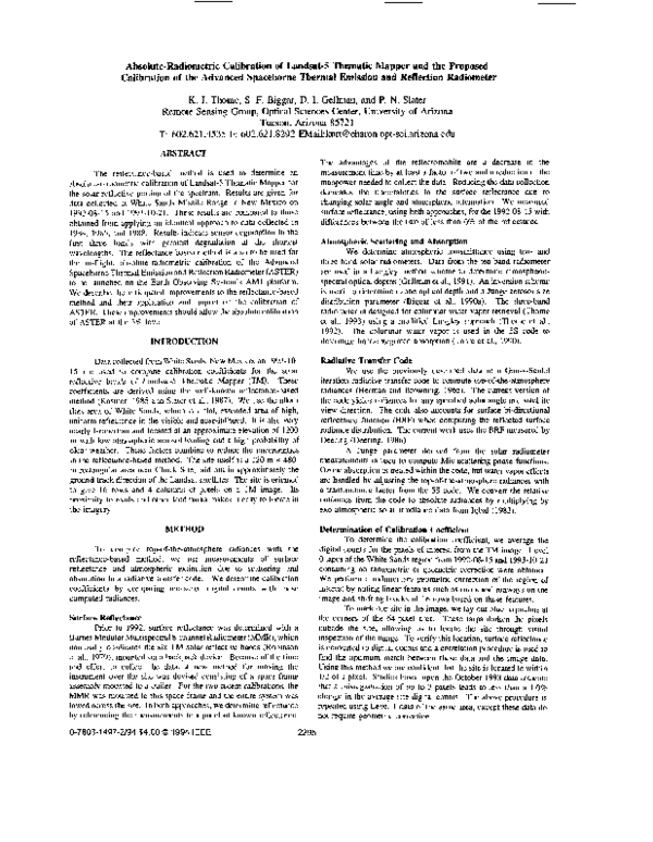 Pdf Absolute Radiometric Calibration Of Landsat 5 Thematic Mapper And The Proposed Calibration