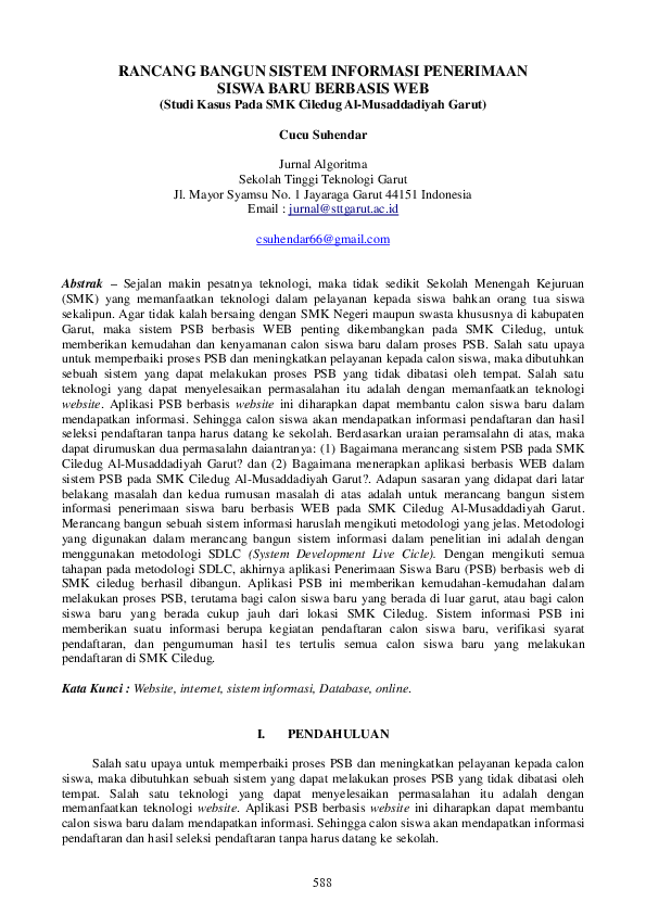 (PDF) RANCANG BANGUN SISTEM INFORMASI PENERIMAAN SISWA BARU BERBASIS WEB (Studi Kasus Pada SMK ...