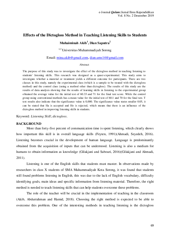 (PDF) Effects of the Dictogloss Method in Teaching Listening Skills to ...