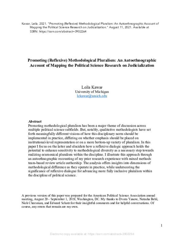 (PDF) Promoting (Reflexive) Methodological Pluralism: An ...