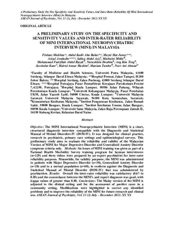 (PDF) A Preliminary Study on the Specificity and Sensitivity Values and ...
