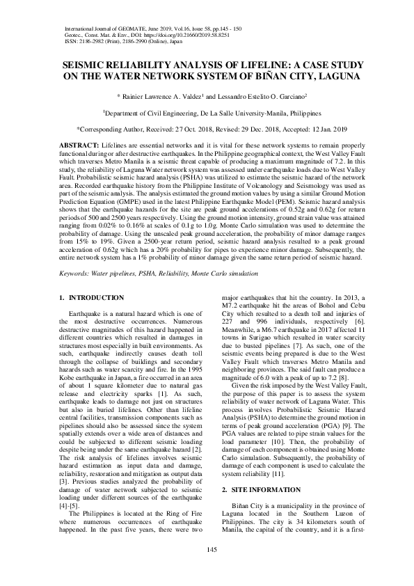 (PDF) Seismic Reliability Analysis of Lifeline: A Case Study on the Water Network System of ...