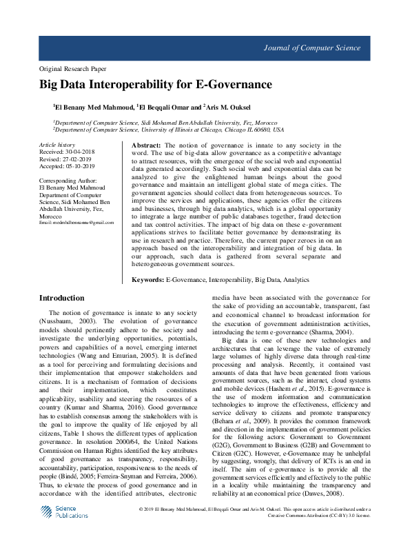 (PDF) Big Data Interoperability for E-Governance